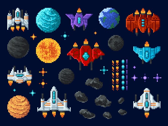 Retro space arcade game invaders spaceship pixel Vector Image