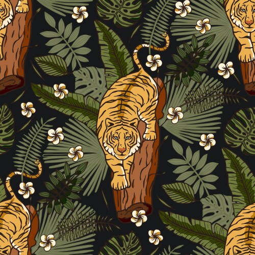 Exotic animal tiger in jungle pattern Royalty Free Vector