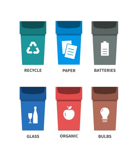 Multicolored recycle waste bins on wheels Vector Image Multicolored recycle waste bins on wheels Vector Image