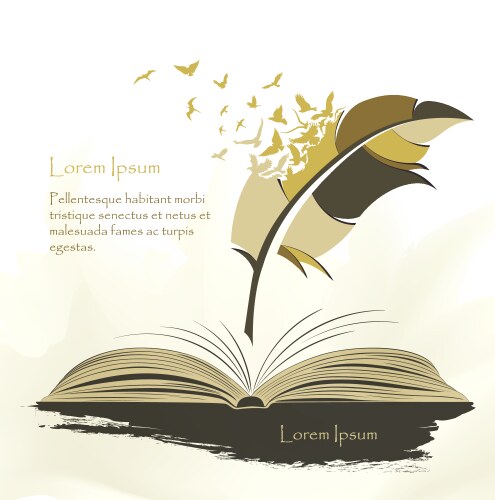 Writing pen multicolored feather with flying birds