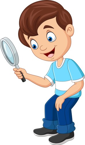 Cartoon little boy using a magnifying glass Vector Image