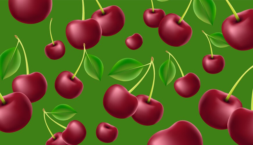 Red juicy cherry seamless pattern background Vector Image