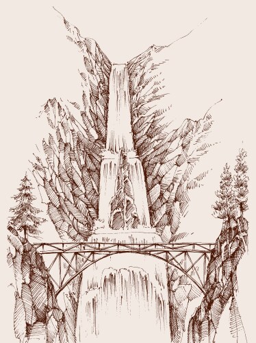 Waterfall on a river hand drawing design element Vector Image