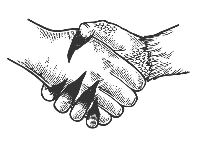 Handshake engraving on white Royalty Free Vector Image