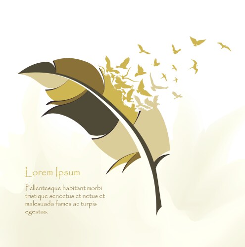 Writing feather paint with flying birds and book Vector Image