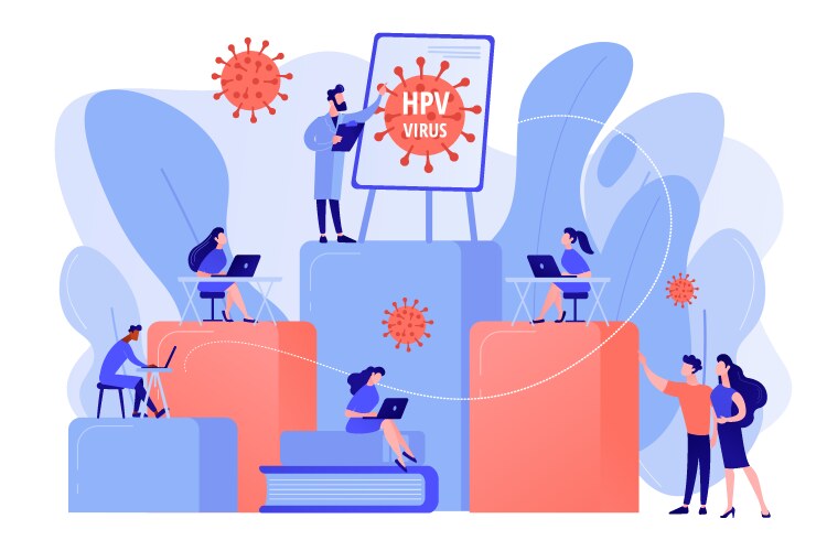 Doctor pointing on huge hpv cell explain to woman Vector Image