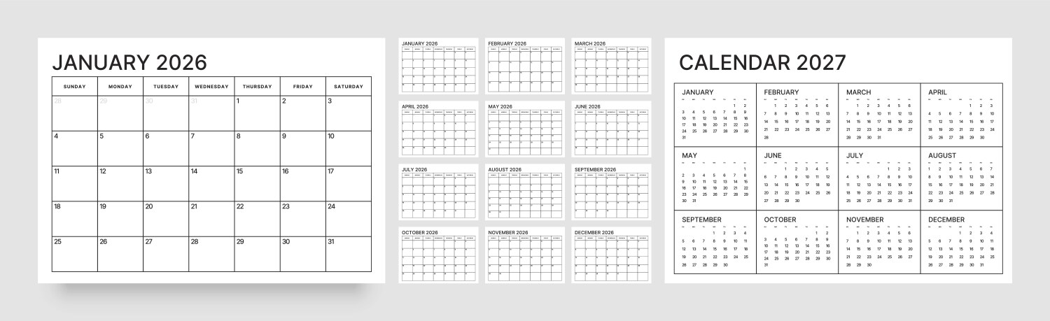 2026 monthly calendar Vector Images & Graphics for Commercial Use ...