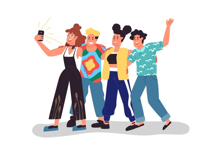 Cartoon guys five best friends student Royalty Free Vector