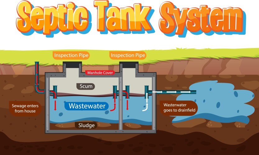 Septic tank diagram system Royalty Free Vector Image Septic tank diagram system Royalty Free Vector Image