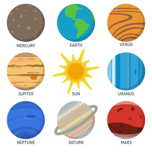 Set of planets and star Royalty Free Vector Image