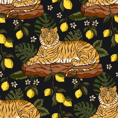 Seamless exotic pattern with tigers in jungle Vector Image