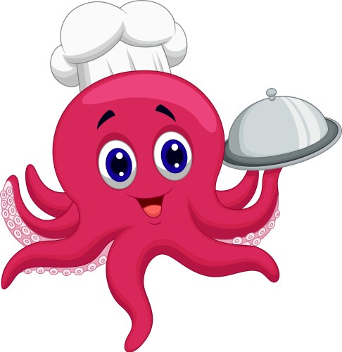 Octopus chef cartoon holding spatula Royalty Free Vector
