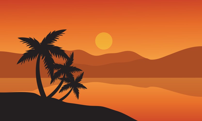 Tropical sunset with silhouette palm trees against