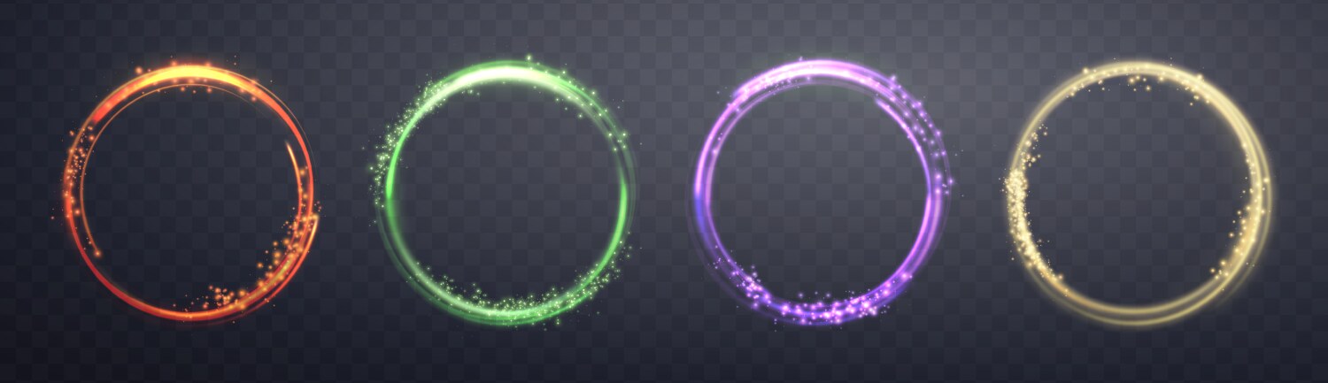 Glowing magic rings set neon realistic energy Vector Image