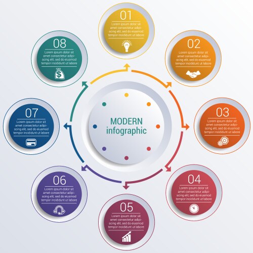 Seven templates for modern infographic 8 positions