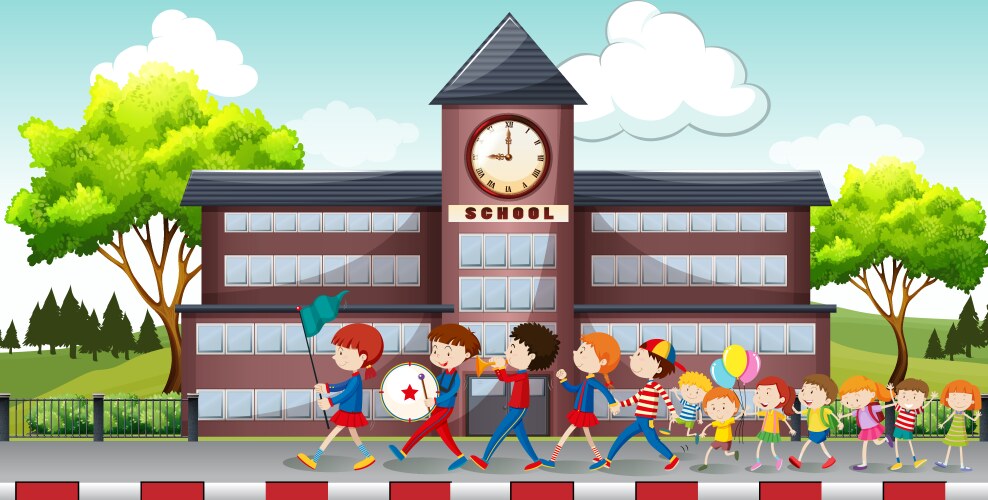 Cartoon kids marching band parade child musicians Vector Image