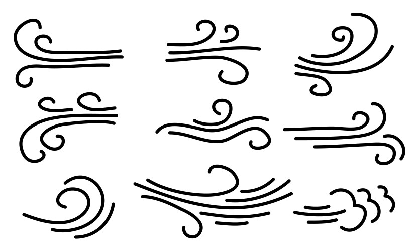 Leaf wind doodle line sketch set hand drawn Vector Image