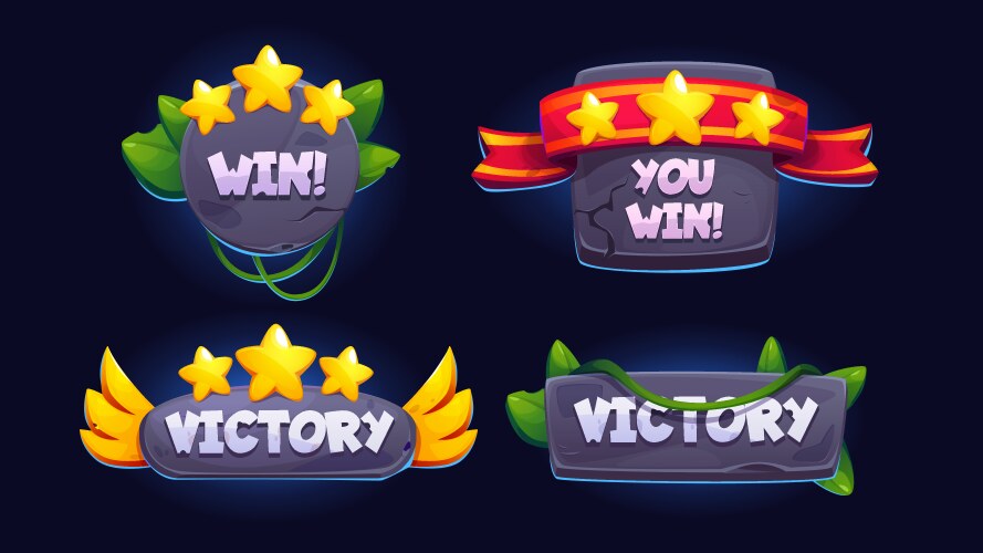Game level icons medals stars ui badges trophy Vector Image