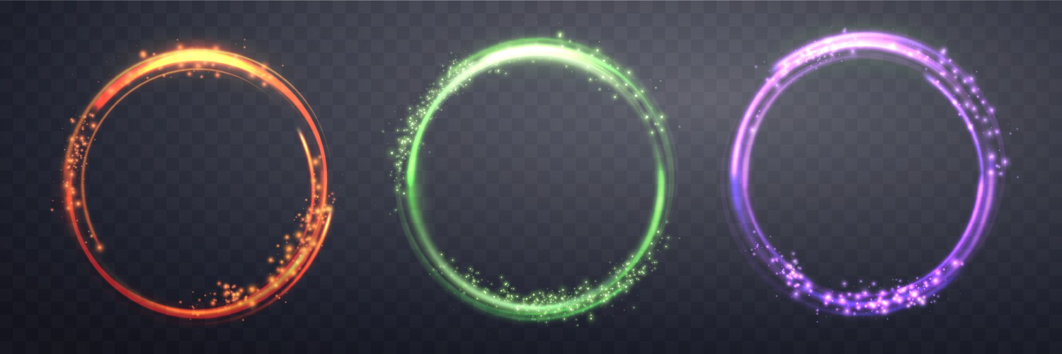 Glowing magic rings set neon realistic energy Vector Image