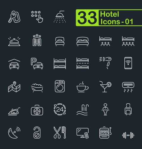 Hotel business web icons set in thin line design Vector Image