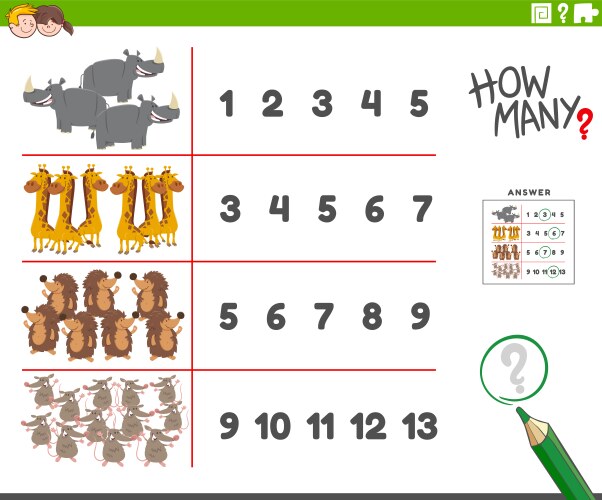 Counting numbers with animals Royalty Free Vector Image