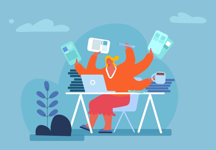 Multitasking woman Royalty Free Vector Image - VectorStock