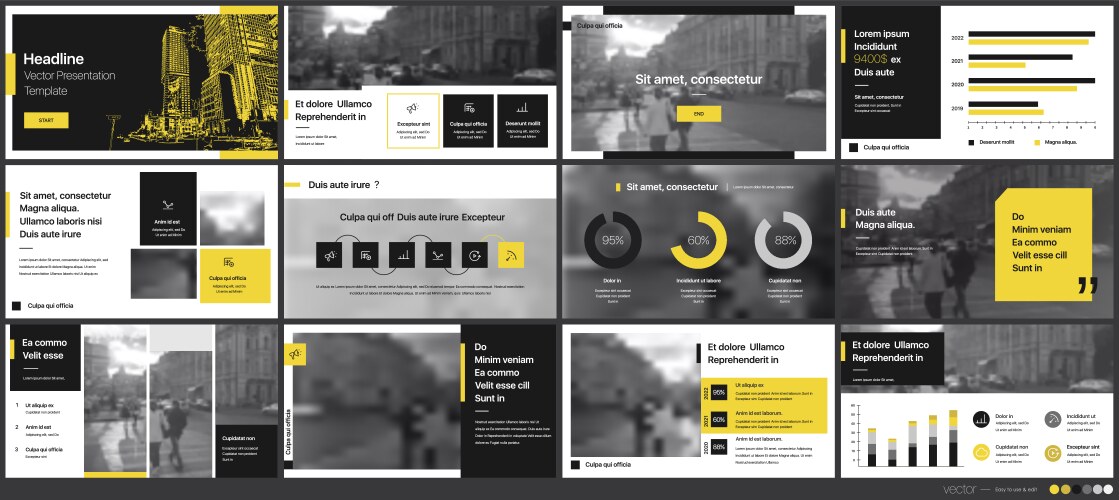 Yellow presentation templates and infographics Vector Image