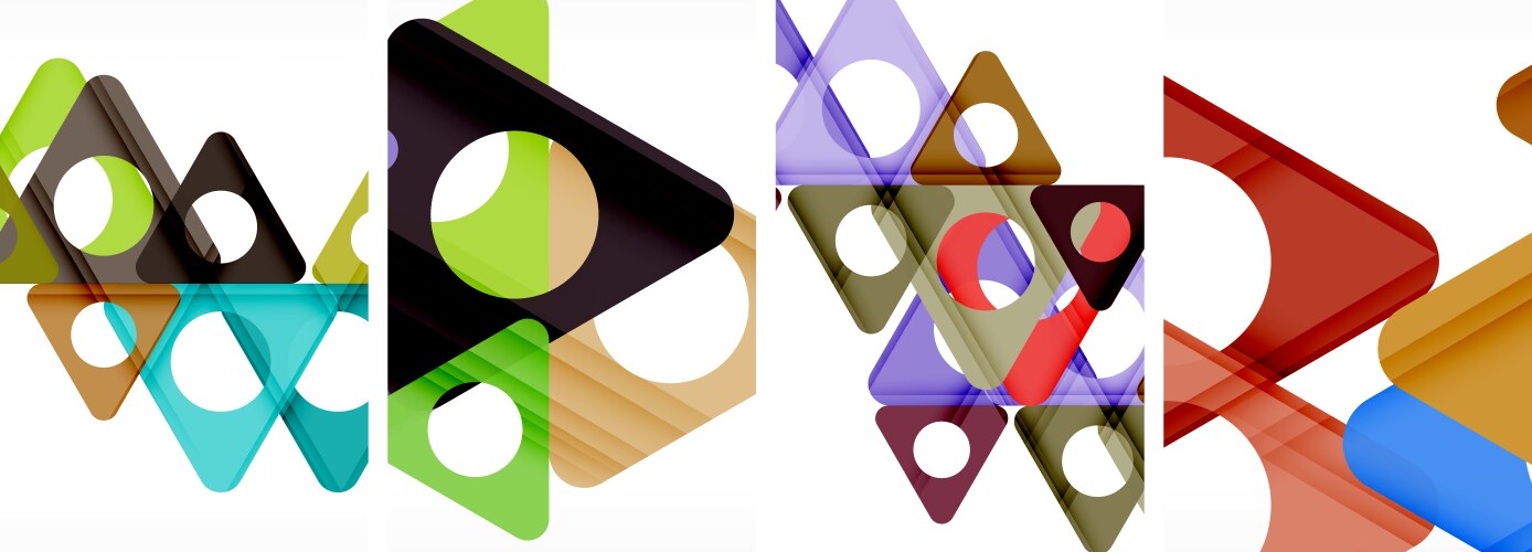 Four different colored triangles are lined up in a