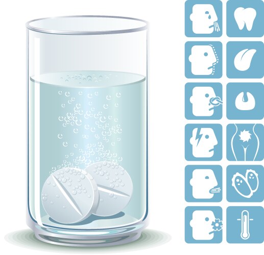 Effervescent tablets dissolving with bubbles Vector Image
