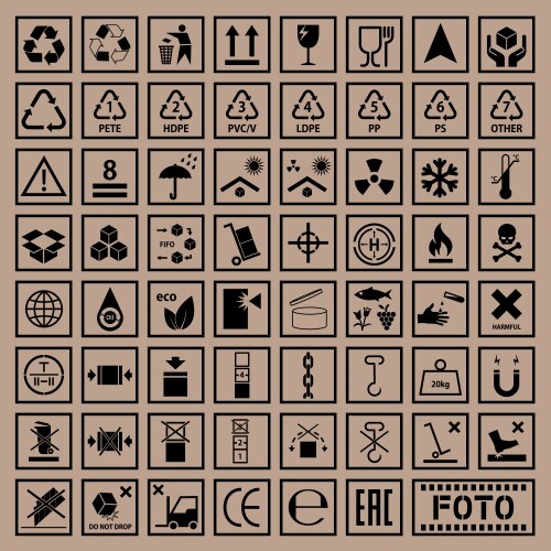 Cargo symbols set packaging icons Royalty Free Vector Image