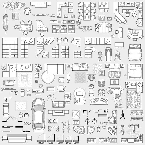 Furniture Floor Plan Icons – Royalty-Free Vector | VectorStock