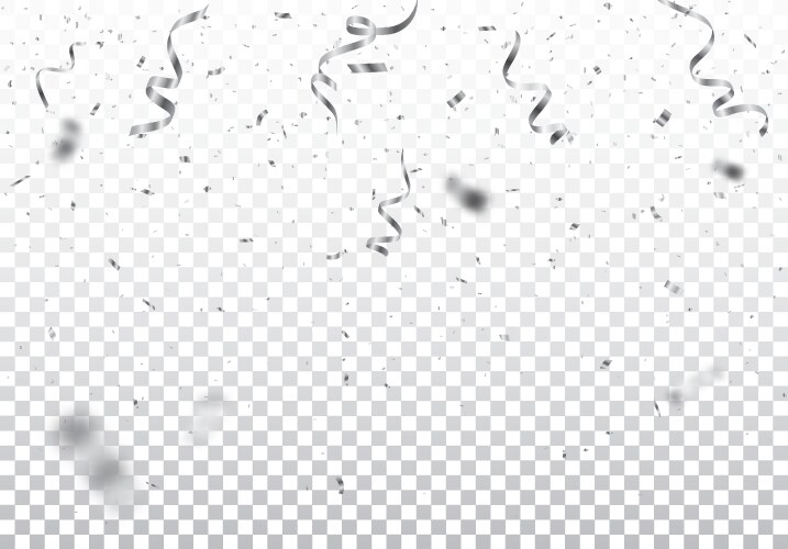 Silver confetti and ribbon isolated on transparent