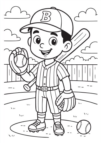 Baseball Boy Coloring Page Royalty Free Vector Image