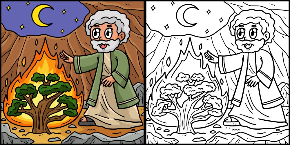 Christian moses and the burning bush coloring page