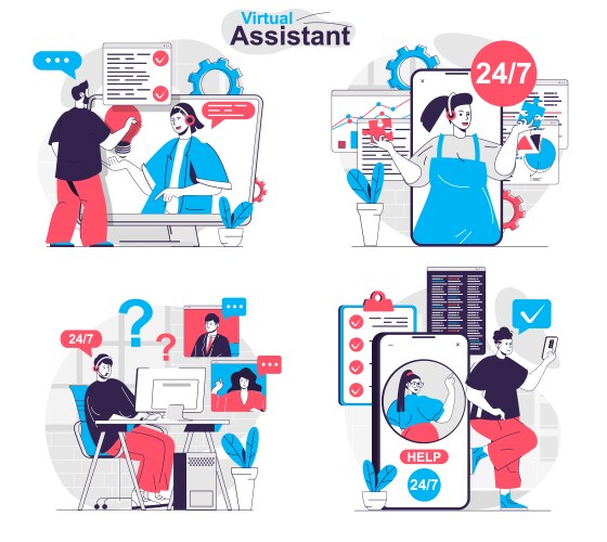 Online virtual assistant services concept Vector Image