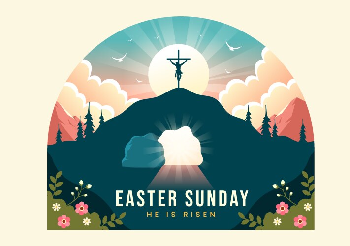 Happy easter sunday of jesus he is risen Vector Image