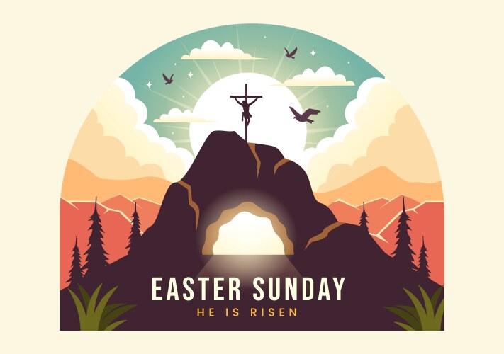 Happy easter sunday day with jesus he is risen Vector Image