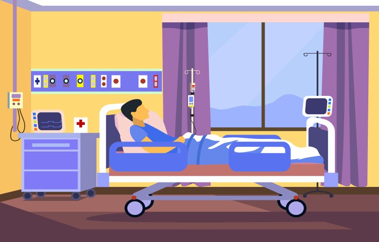 Sick male patient sleeping on the bed in hospital Vector Image