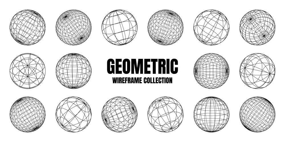 Wireframe shapes lined sphere perspective mesh Vector Image