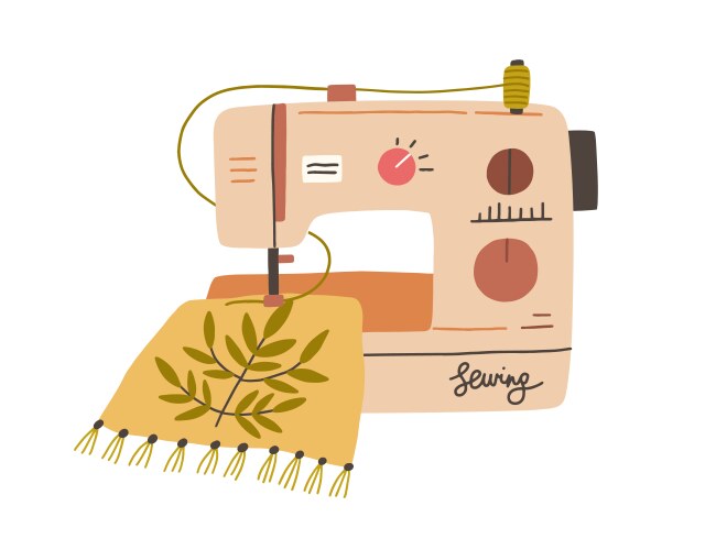 Cartoon girl with sewing machine Royalty Free Vector Image