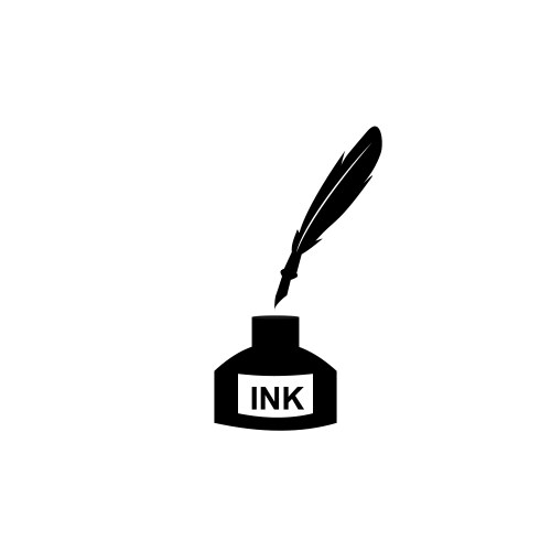 Feather quill pen golden ink logo Royalty Free Vector Image