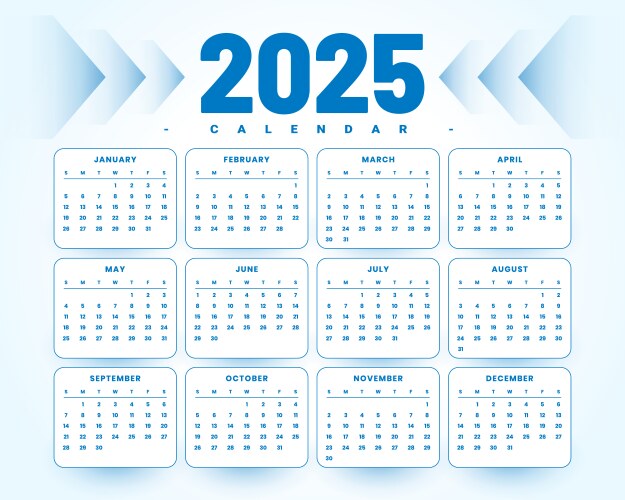 2025 full page calendar printable template week Vector Image