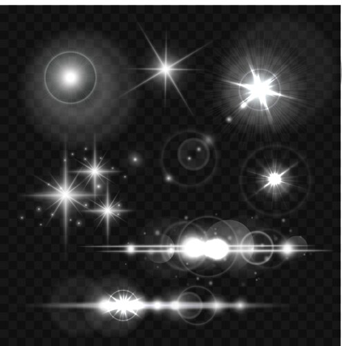 Glowing stars set flash lights on transparent Vector Image