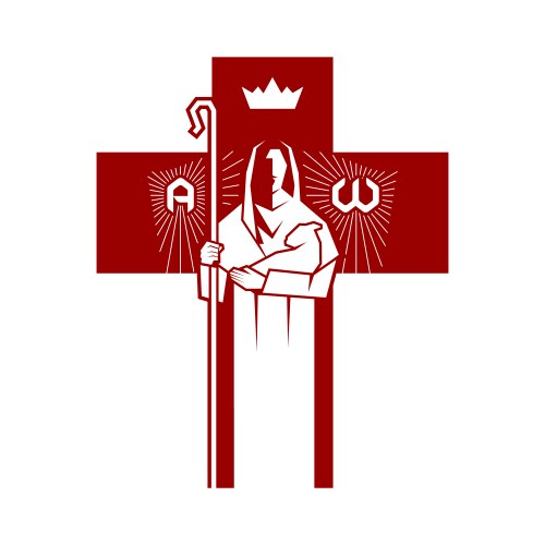 Christian symbols shepherd and his lambs Vector Image