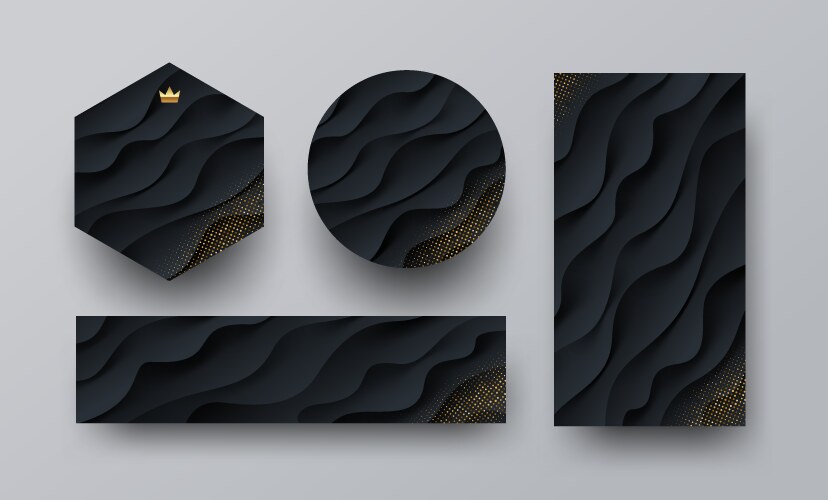 Set black banners with golden elements Royalty Free Vector