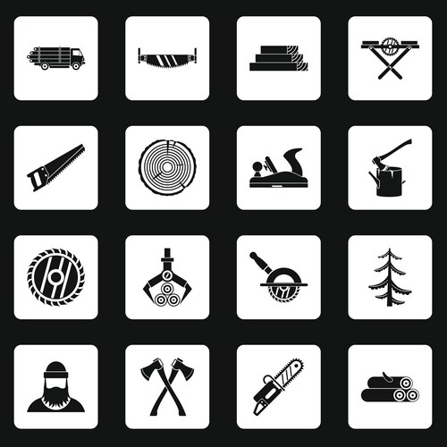 Set icons of sawmill timber and lumber Royalty Free Vector