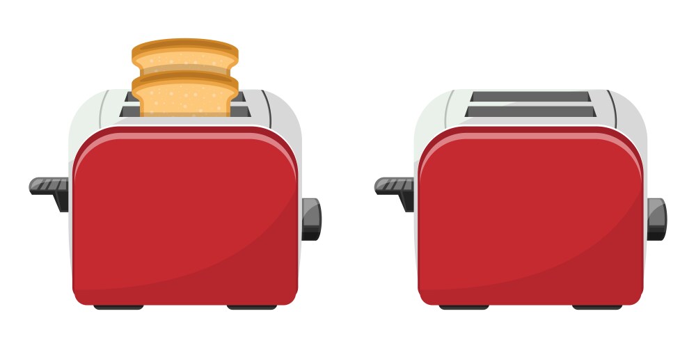 Red toaster with toasted bread for breakfast Vector Image