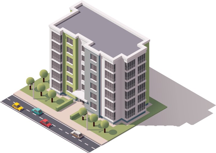 Multi-storey building skyscraper in isometric Vector Image