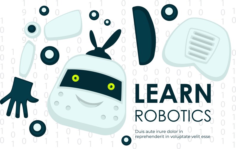 Happy children run the robot in robotics class Vector Image