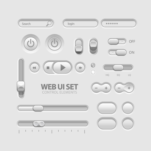 Gray interface buttons and sliders 3d set of ui Vector Image
